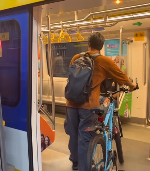 Man Rides On Mumbai Metro With Bicycle