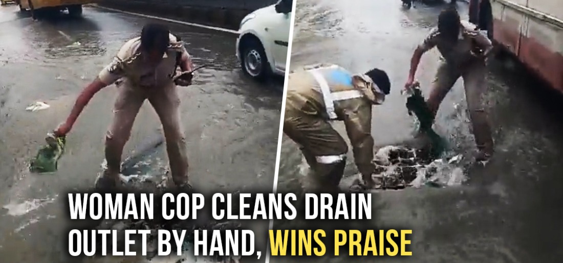 Woman Police Officer Cleans Drain Outlet By Hand, Wins Praise
