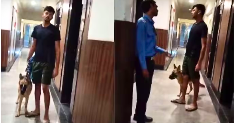 Guard Asks Owner With Muzzled Dog To Exit Lift