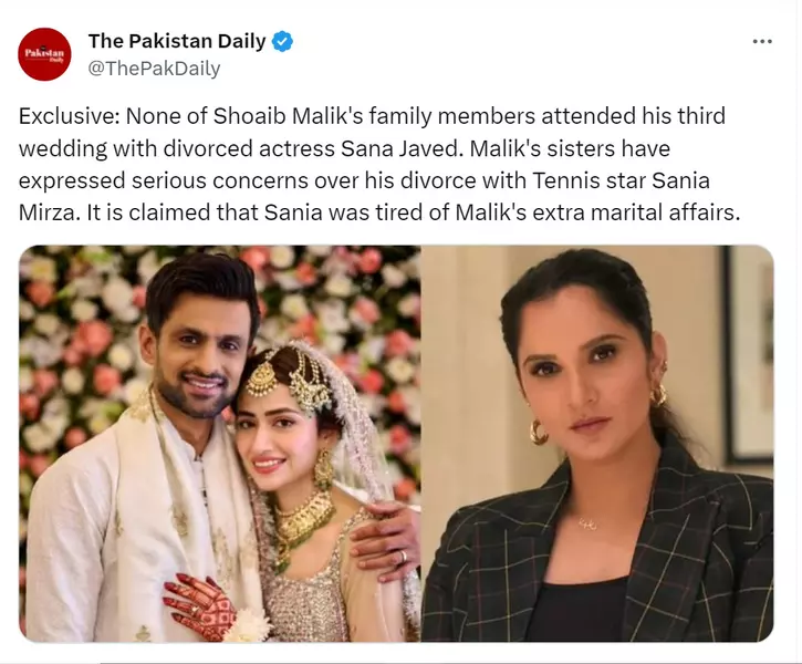 Shoaib Malik's Family Is Reportedly Unhappy With His Marriage, Says ... Shoaib Malik's Family Is Reportedly Unhappy With His Marriage, Says ...