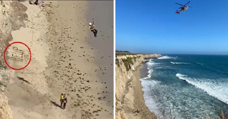 Man stranded on remote beach uses rocks to spell out 'HELP' in sand