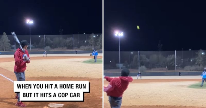 Police Vehicle Is Damaged By Mans Perfect Baseball Hit