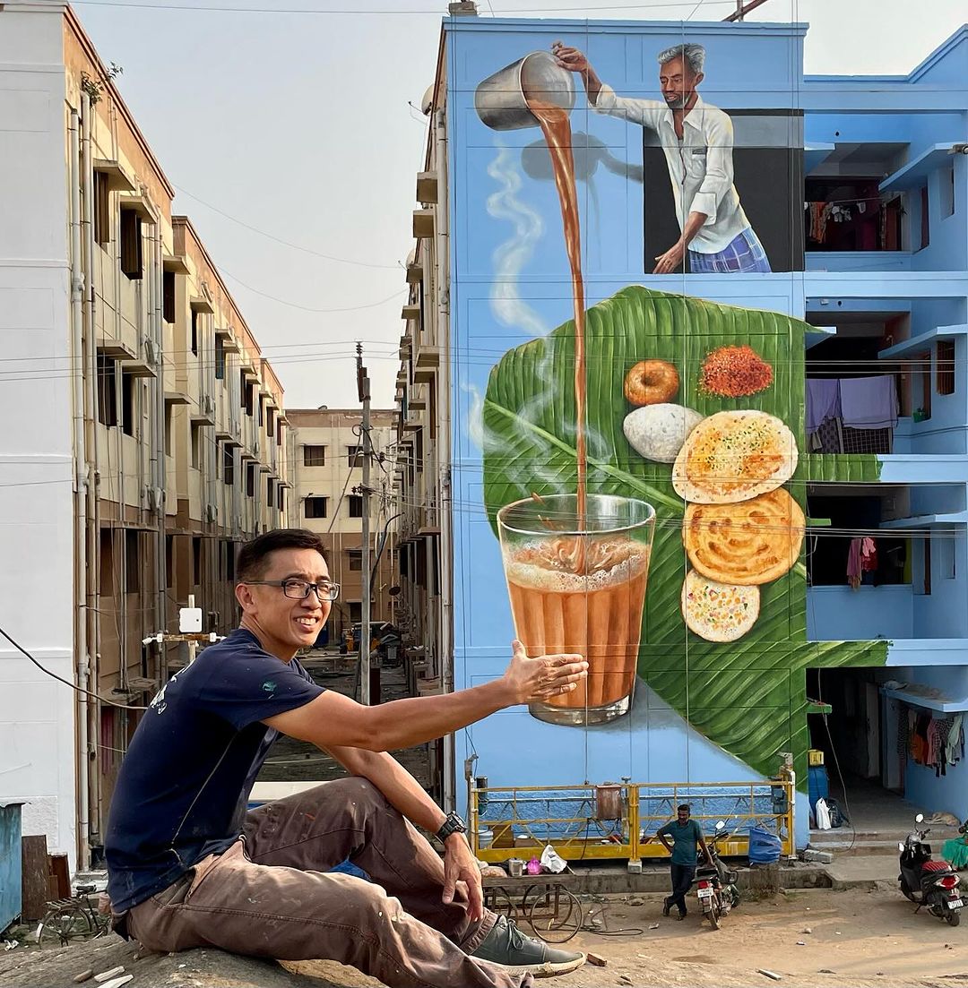 Singaporean Artist Creates Colorful Mural In Coimbatore