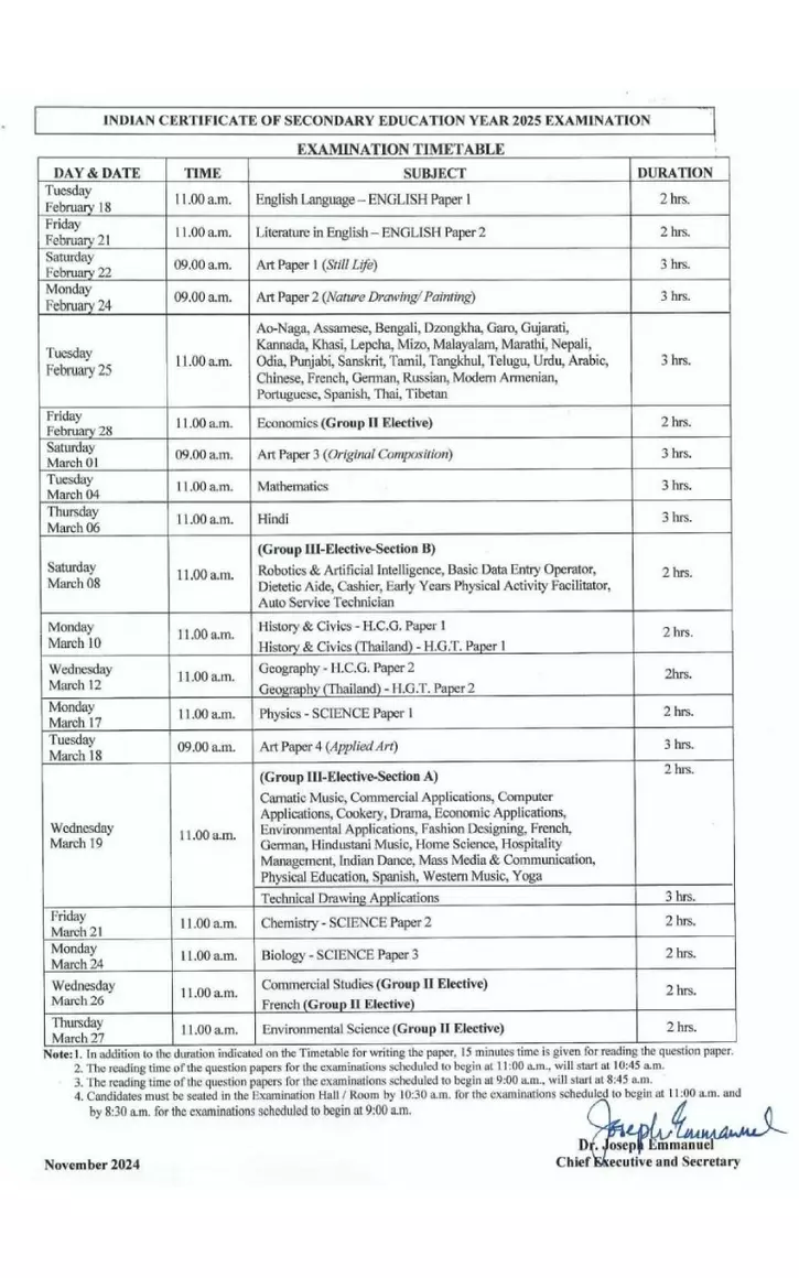 ICSE 10th & ISC 12th exams date sheet 2025 ICSE 10th & ISC 12th exams date sheet 2025