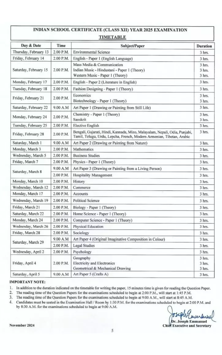 ICSE 10th & ISC 12th exams date sheet 2025 ICSE 10th & ISC 12th exams date sheet 2025