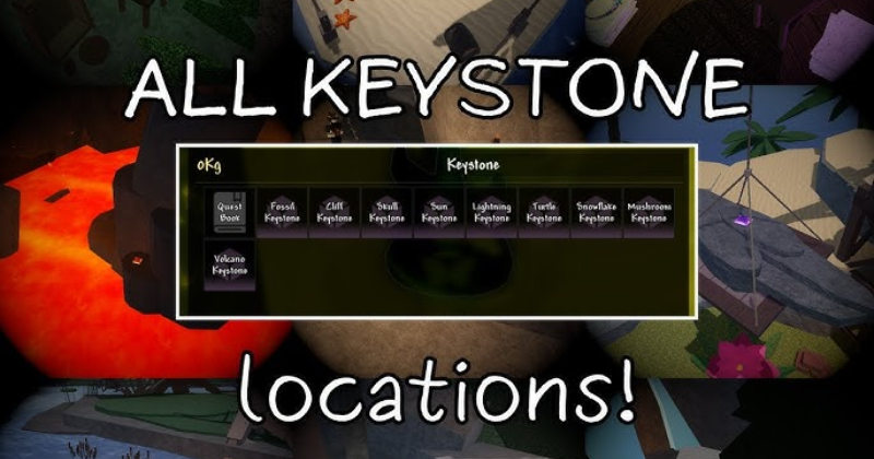 All 9 Keystones in Fisch locations: Castaway Cliffs, Mushgrove, Volcano ...