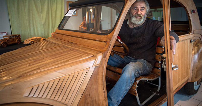 Retired French Carpenter Creates A Full Size Wooden Replica Of A Car ...