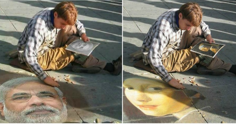 Photo Of Street Artist Painting A Portrait Of PM Modi Goes Viral ...