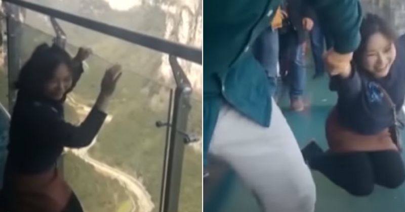 Tourist Too Scared To Walk Across China's 500-Metre-High Glass Bridge ...