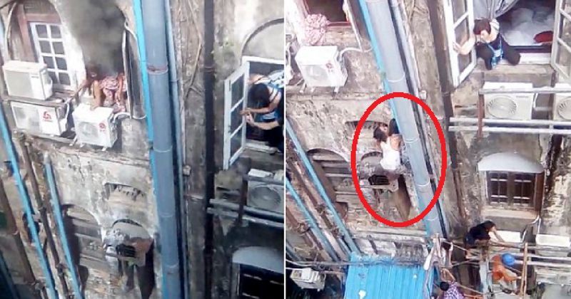 Brave Man Climbs Up Drain Pipe Of Burning Building To Save Woman Stuck ...