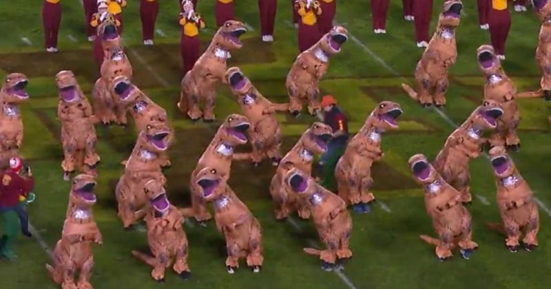 Roar & Jiggle! T-Rex Dinosaurs Cheerleading In A Football Match Will ...