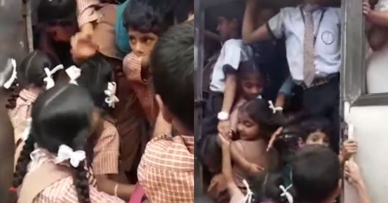 School Kids Trying To Board An Overcrowded Bus In Karnataka Is ...