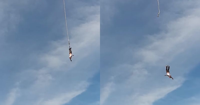 Nightmare Comes True! Man Free Falls After Bungee Cord Snaps Mid-Air ...