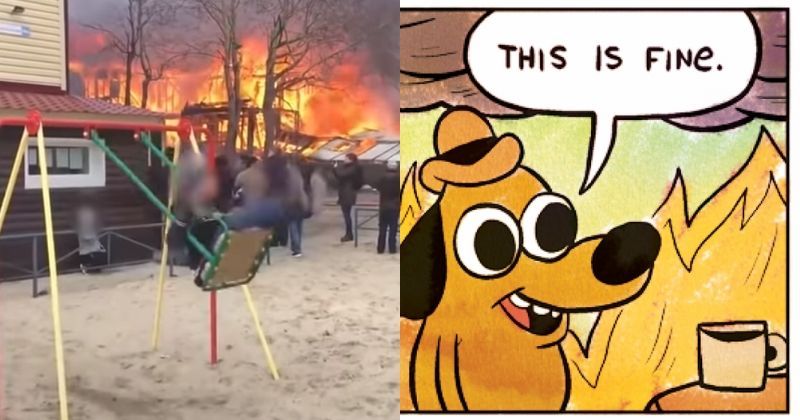9-YO Boy Plays On The Swing While The Building Behind Him Burns, Like ...