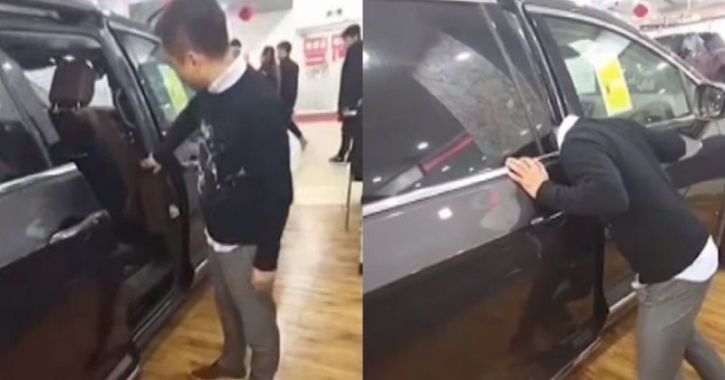 Chinese Car Salesman Gets His Head Stuck While Demonstrating Door's ...