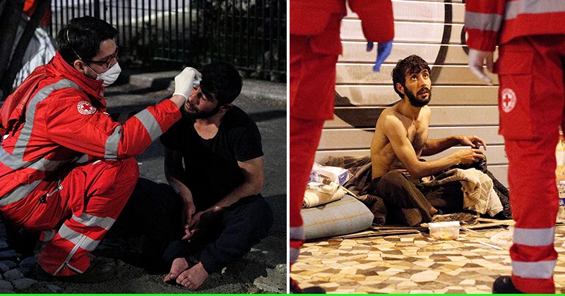 Red Cross Workers Help The Homeless During Coronavirus Crisis