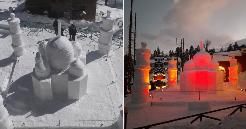J&K: Gulmarg Unveils Stunning Snow Replica Of Taj Mahal, Tourists Flock ...